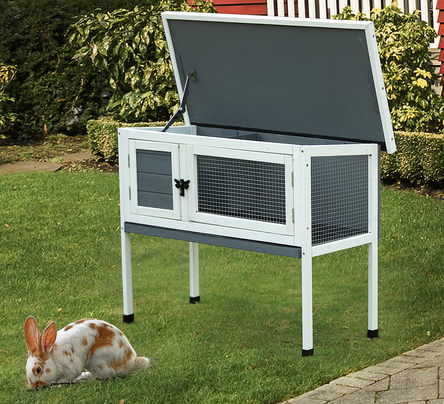 Rabbit Hutch Outdoor Bunny Cages Indoor With Open Able Asphalt ...