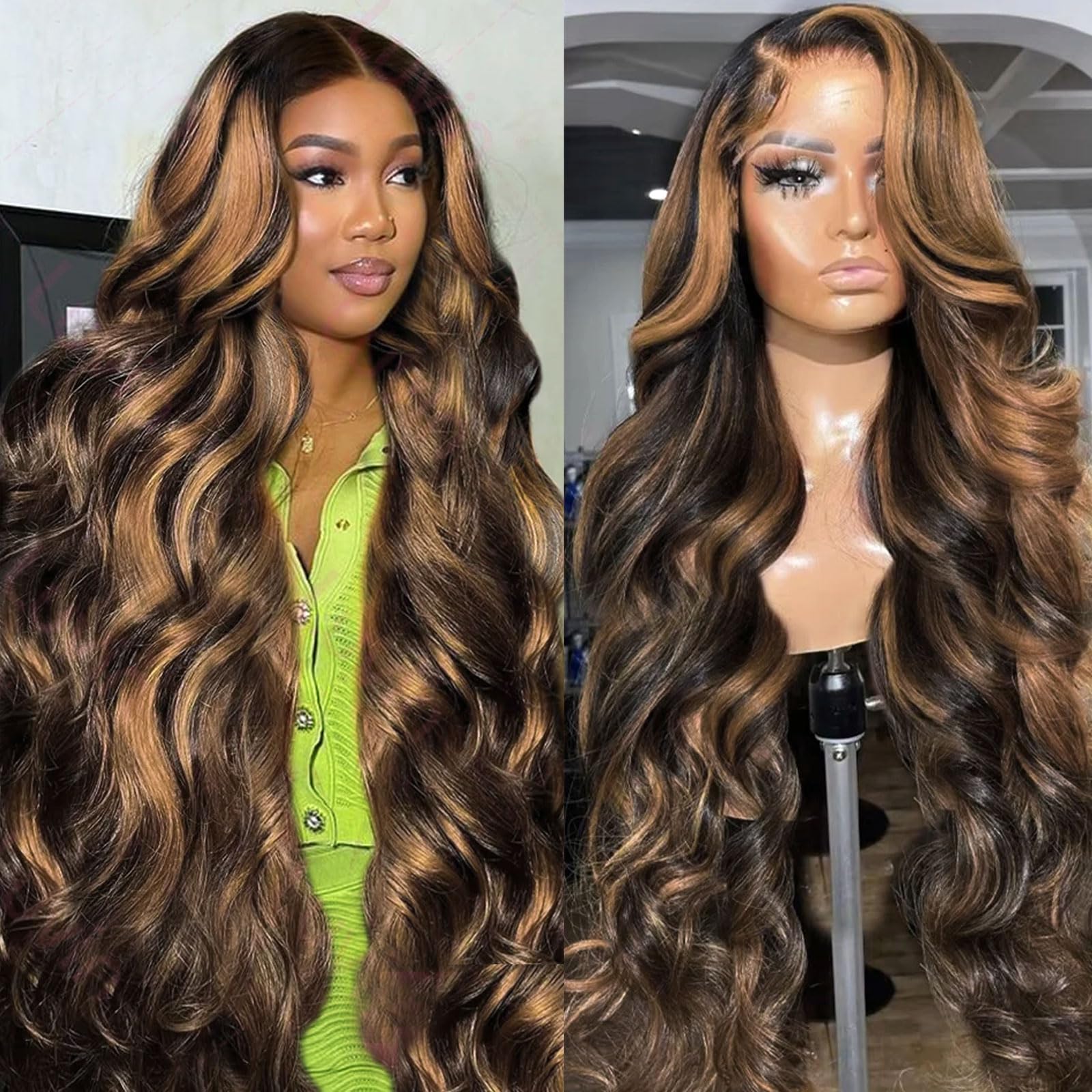Amazon.com : haha Brown Highlight Ombre Lace Front Wig Human Hair 1B/30 ...