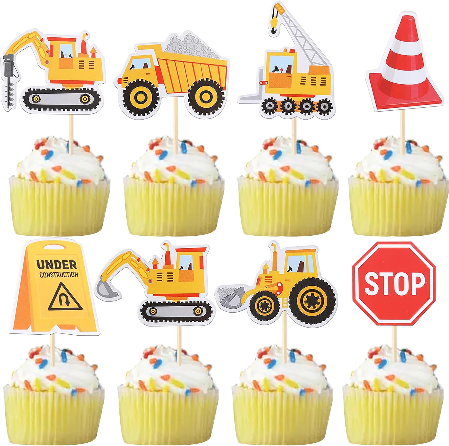 Amazon.com: Rsstarxi 40 Pack Construction Cupcake Toppers Stop Sign ...