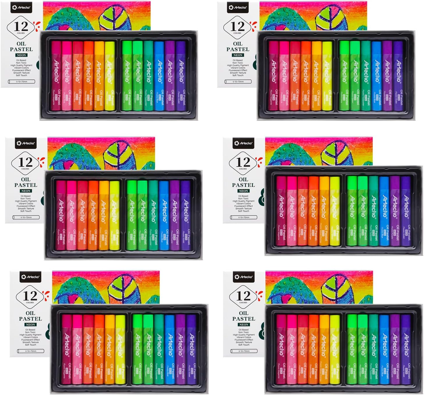 Amazon.com : Artecho 72PCS Neon Oil Pastels Set of 12 Colors 6 Packs ...