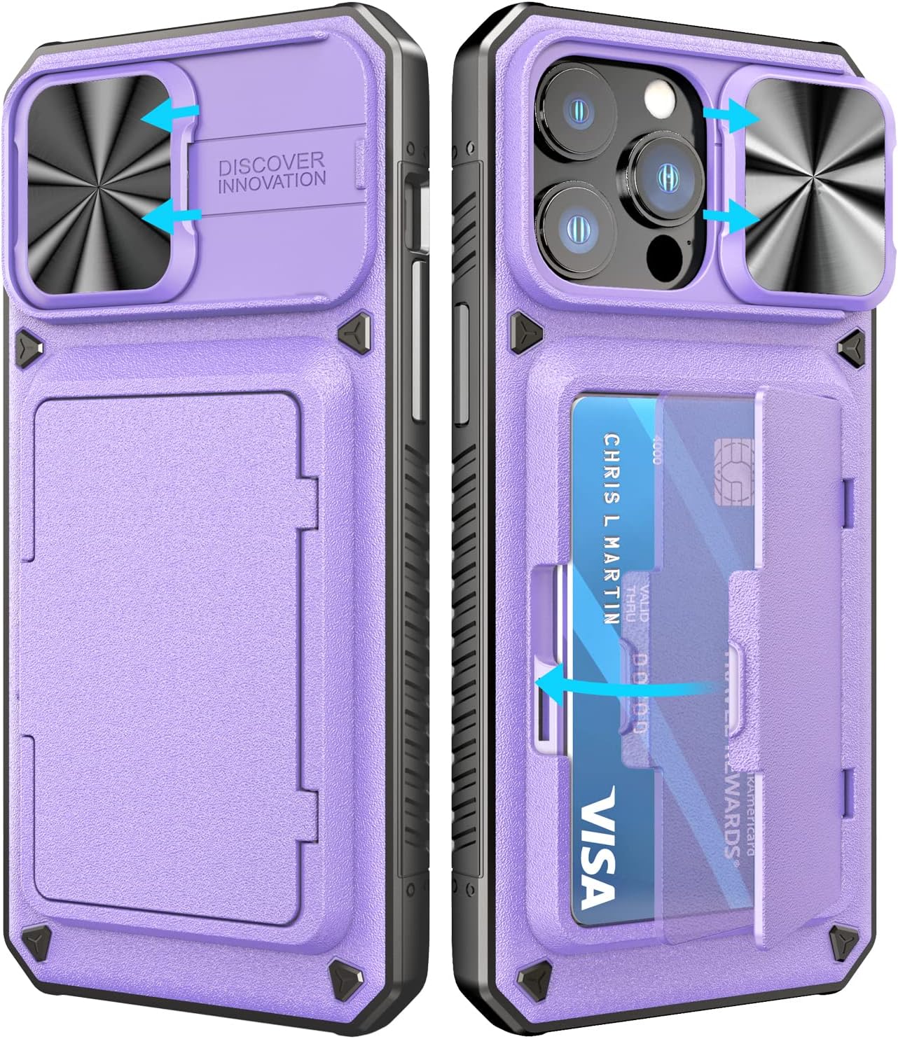 Vihibii for iPhone 14 Pro Max Case with Card Holder (4 Cards) & Sliding ...