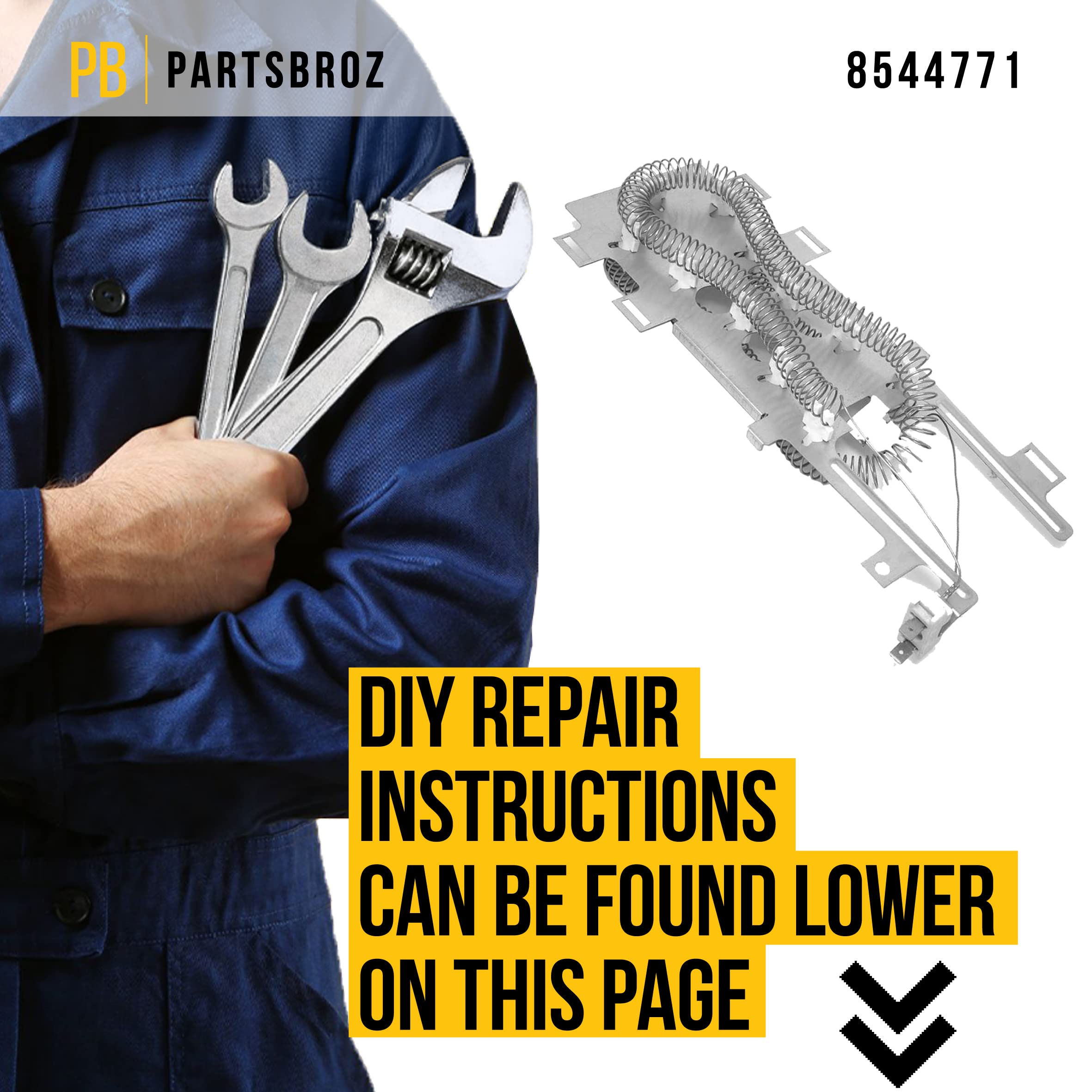 Wp8544771 8544771 Dryer Heating Element Whirlpool Maytag Kenmore ...