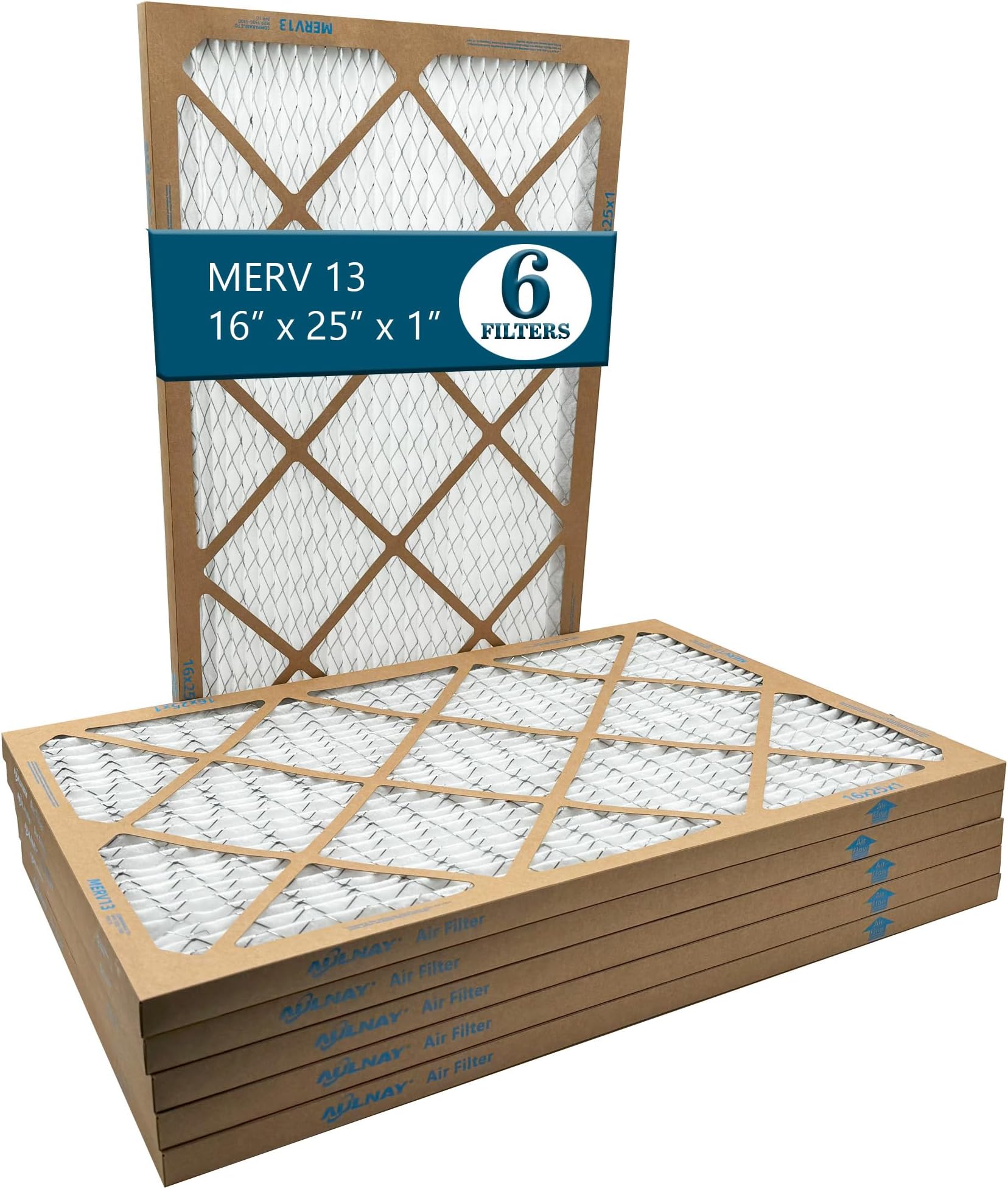 Furnace AC Air Filter MERV 13, 16" x 25" x 1" Pleated Air Filter for HVAC System (Pack of 6 ...