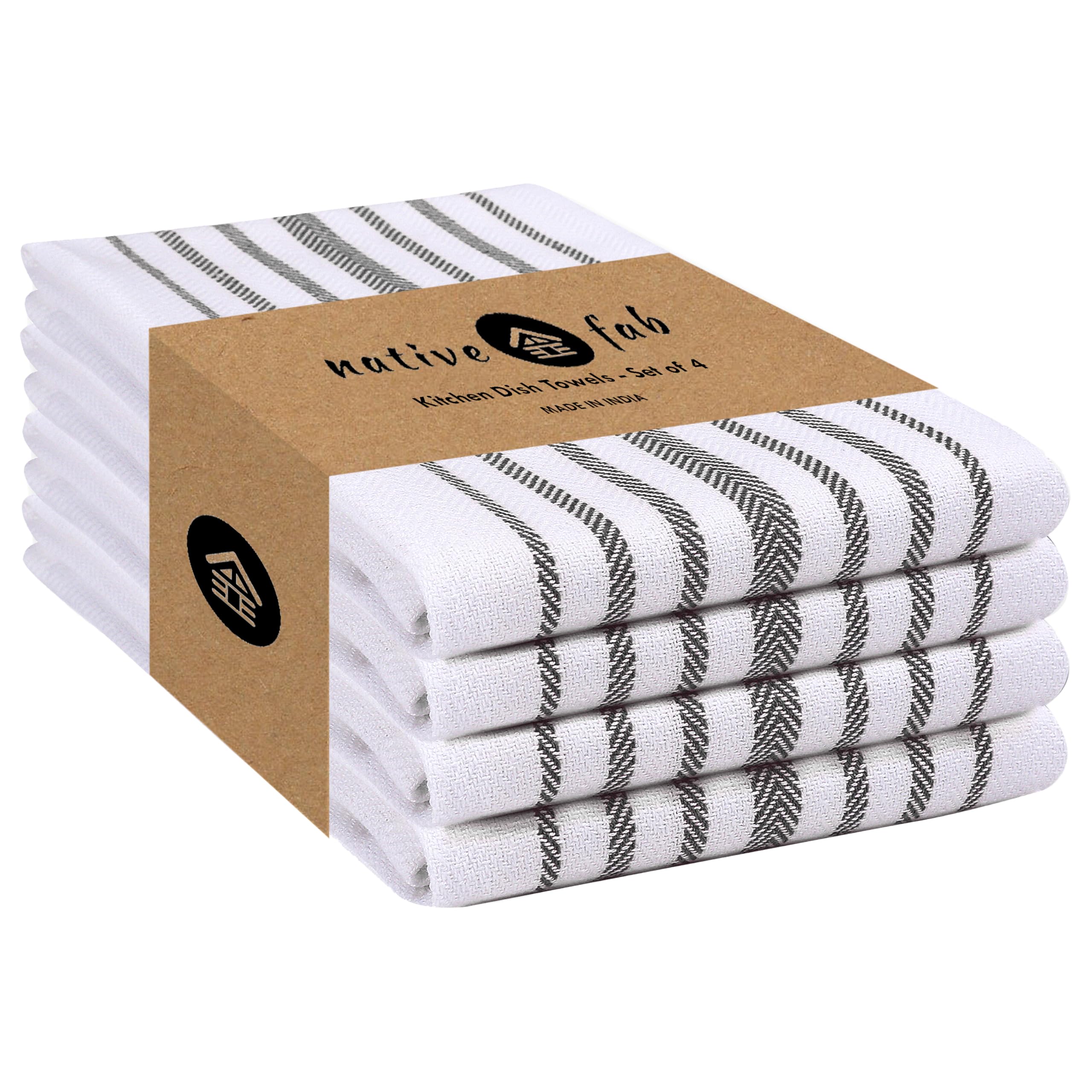 Amazon.com: Native Fab 100% Cotton Grey Kitchen Towels 4 Pack 16x26 ...