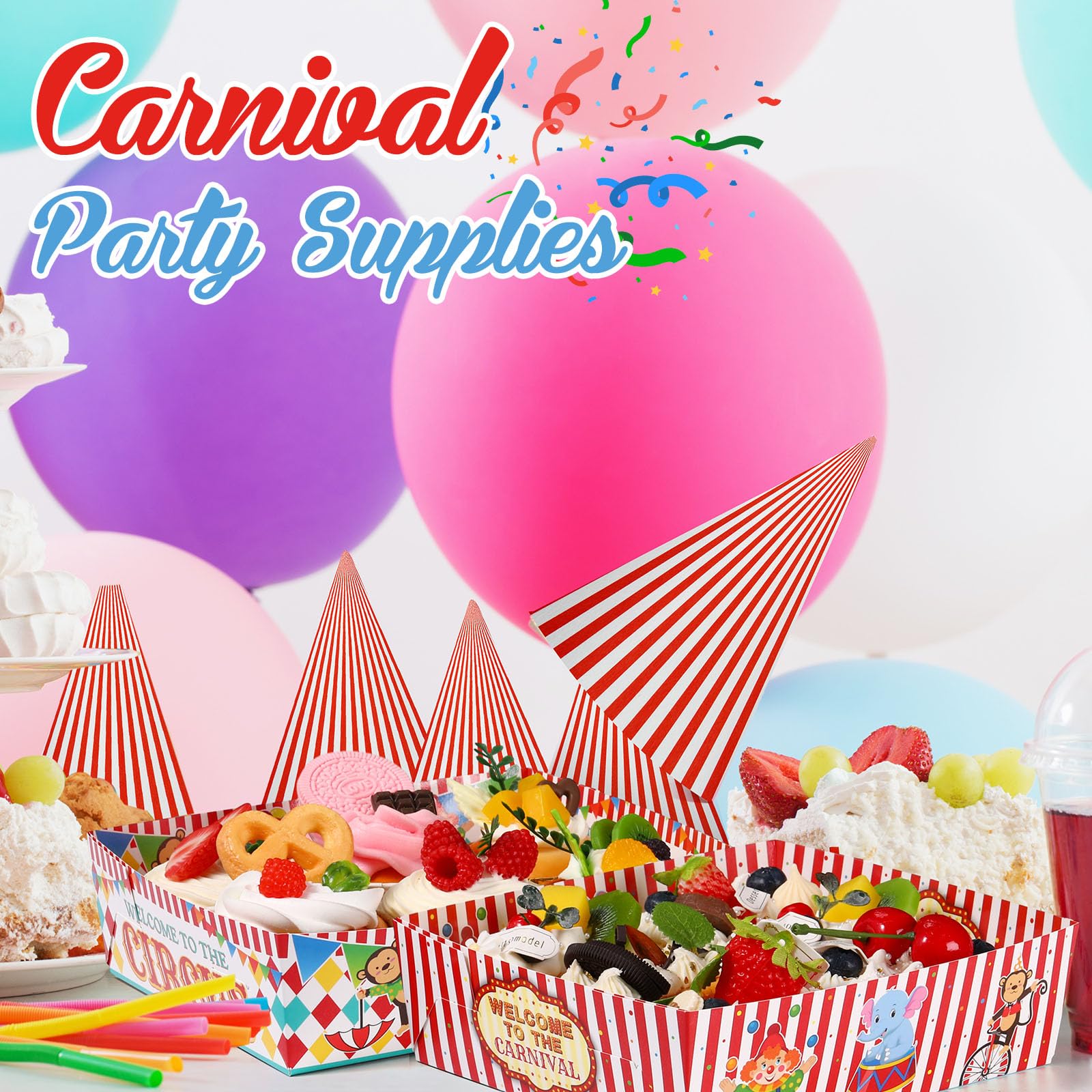 Popcorn Bags 36 Pcs Carnival Paper Food Trays 5 Lb Circus Snack Serving ...