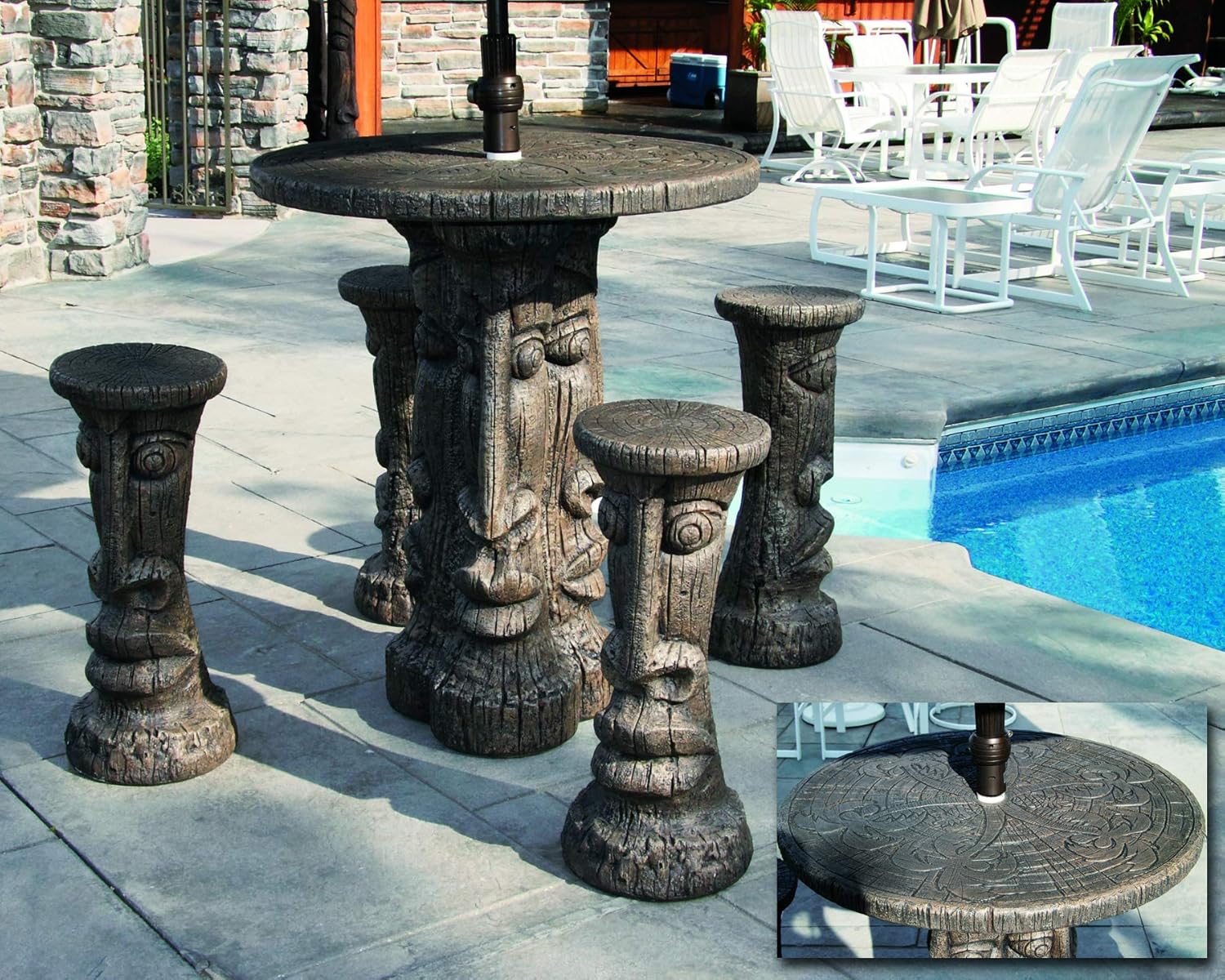 Amazon.com: Potteryland Online Tiki Table Set - Outdoor Concrete Garden ...