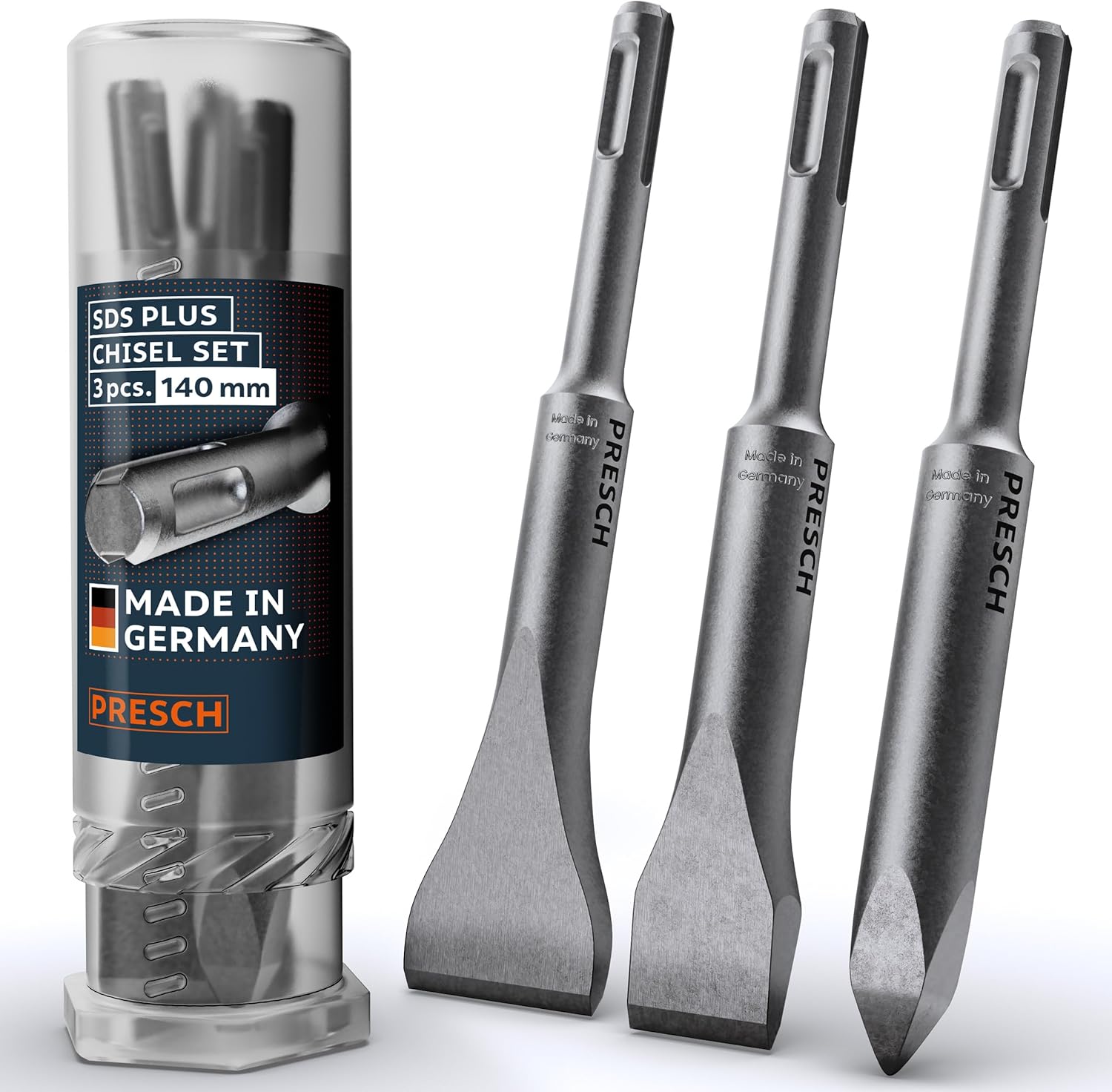PRESCH Presch SDS-Plus Chisel Set 3-Piece - Complete Set of Flat Chisel ...