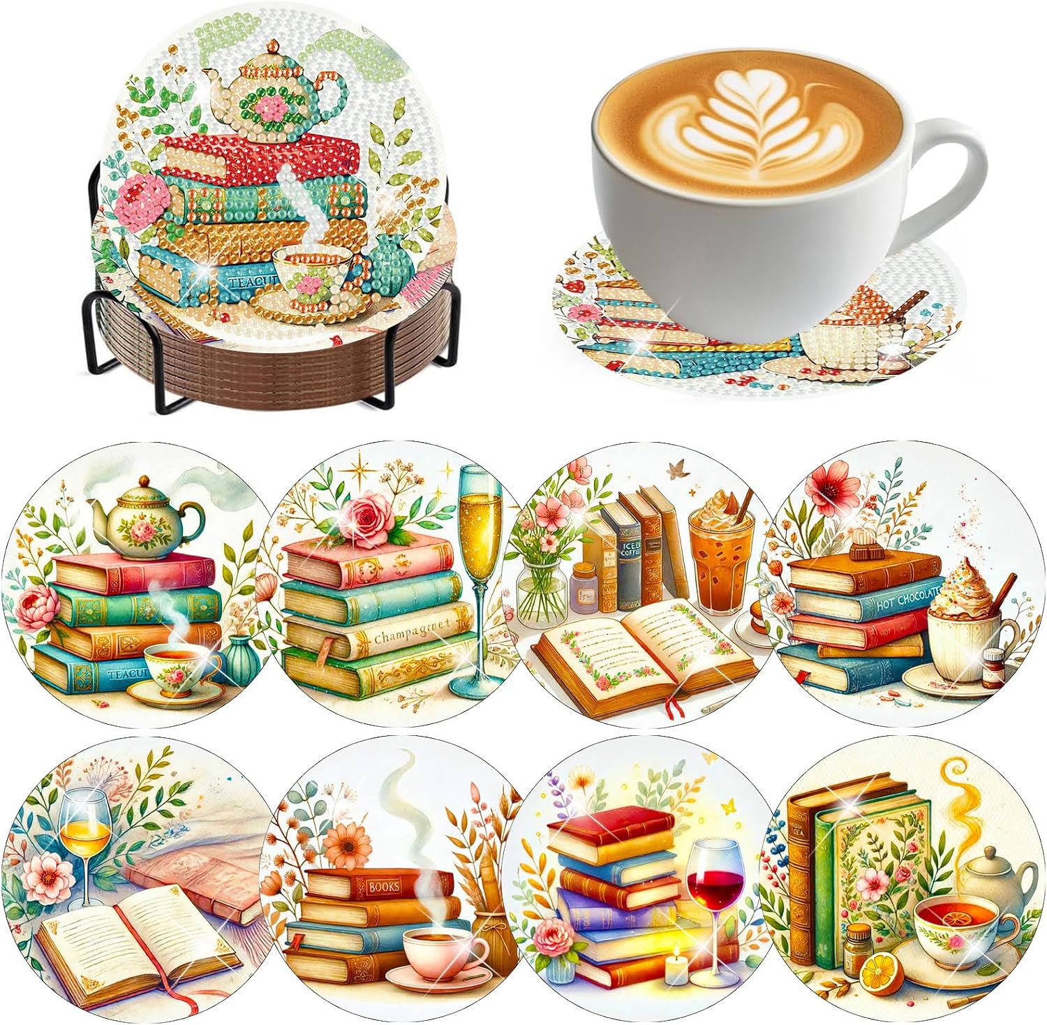 Amazon.com: 8 PCS Diamond Art Coasters Kits Book Diamond Painting ...