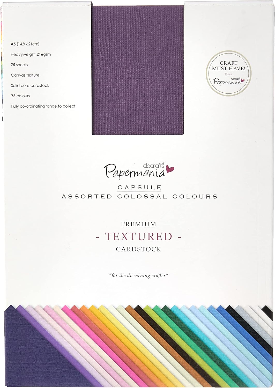 Docrafts A5 Premium Cardstock Texture Capsule, Multicolour (Pack of 75 ...