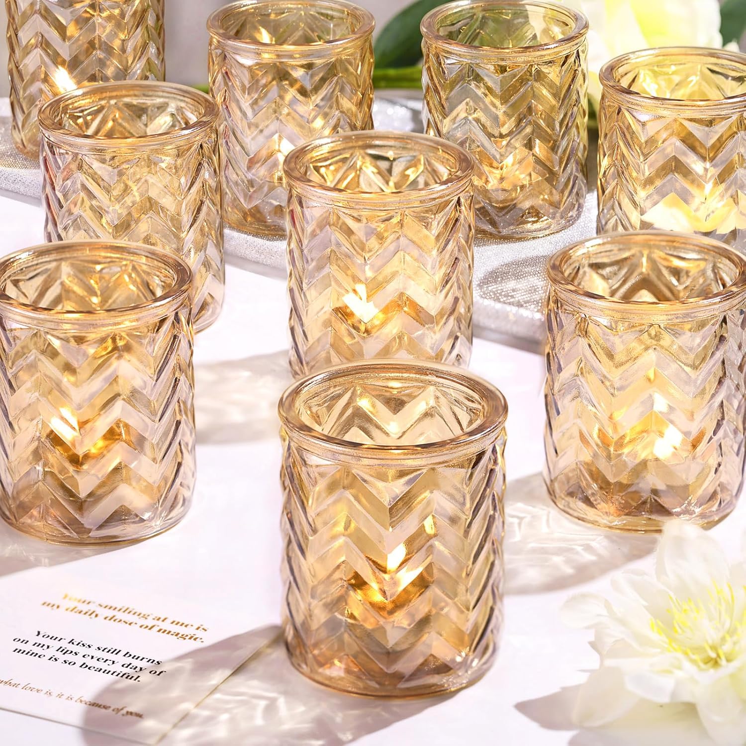 Amazon.com: LAMORGIFT 12 PCS Gold Votives Candle Holder- Gold Tea ...