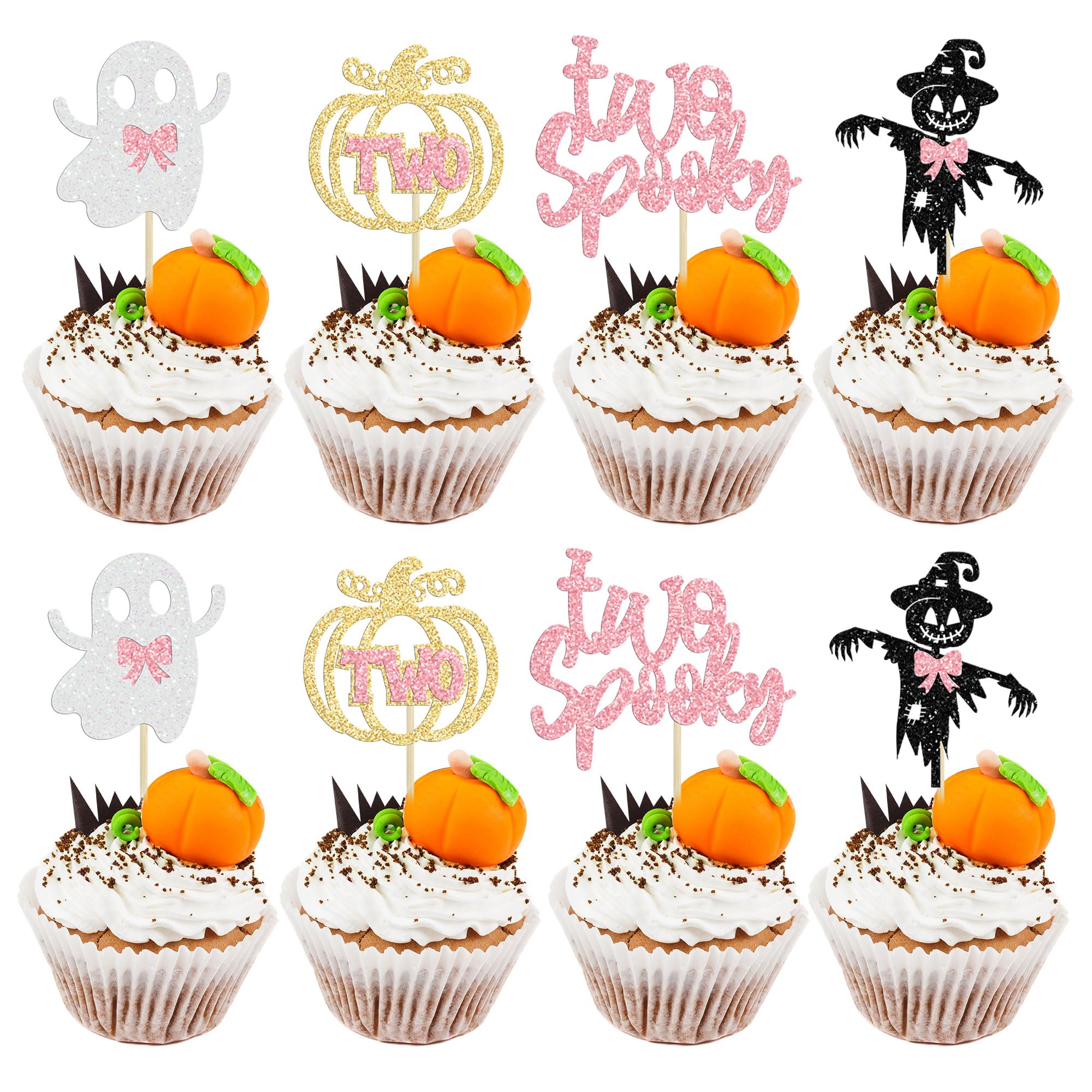Amazon.com: Gyufise 24Pcs Halloween Two Spooky Cupcake Toppers Pink ...