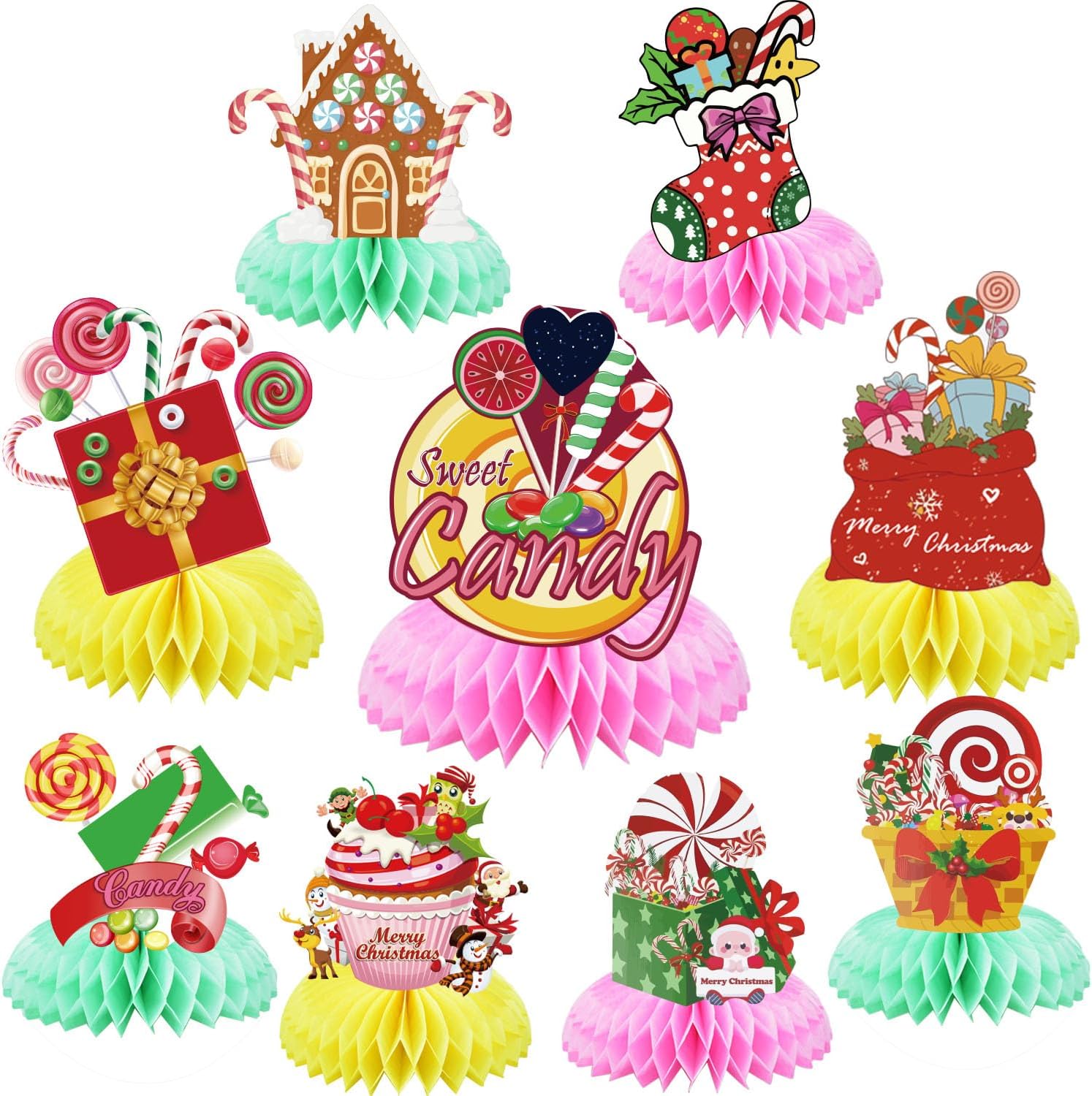 Amazon.com: MGahyi 9pcs Christmas Candyland Party Table Honeycomb ...