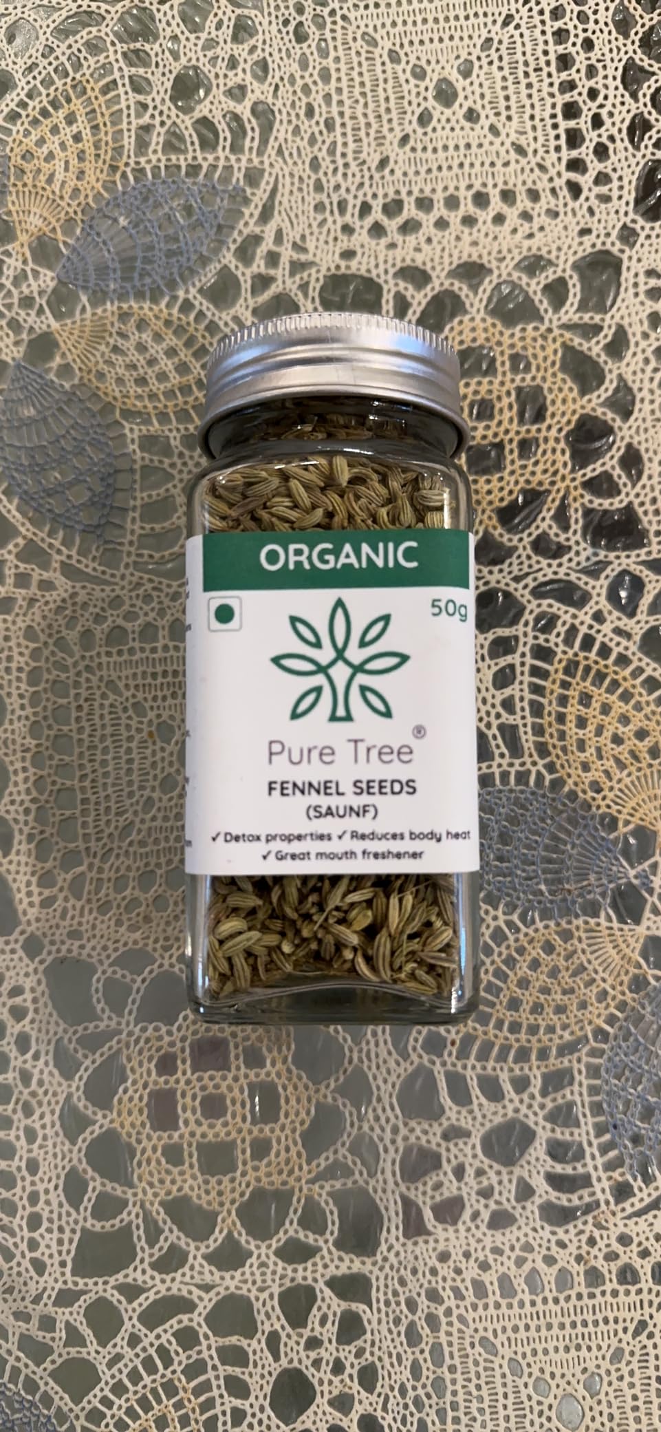 Pure Tree Certified Organic Fennel Seeds | Glass Jar | Saunf, Variyali ...