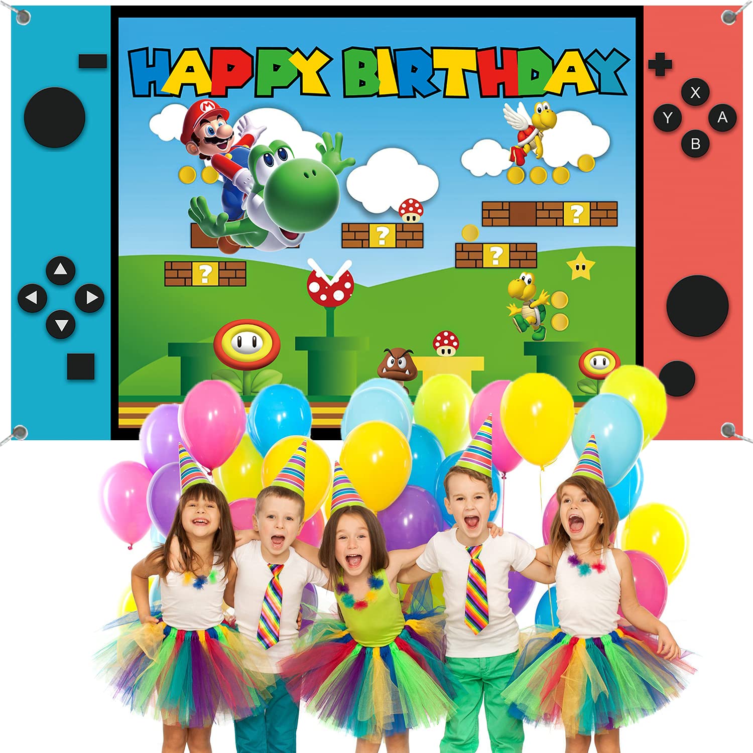 Super Bros Mario Happy Birthday Backdrop Banner,Video Game Birthday ...