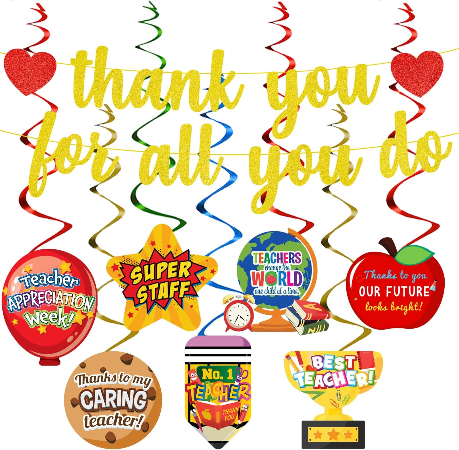 Amazon.com: Teacher Appreciation Week Banner with Hanging Swirls Party ...