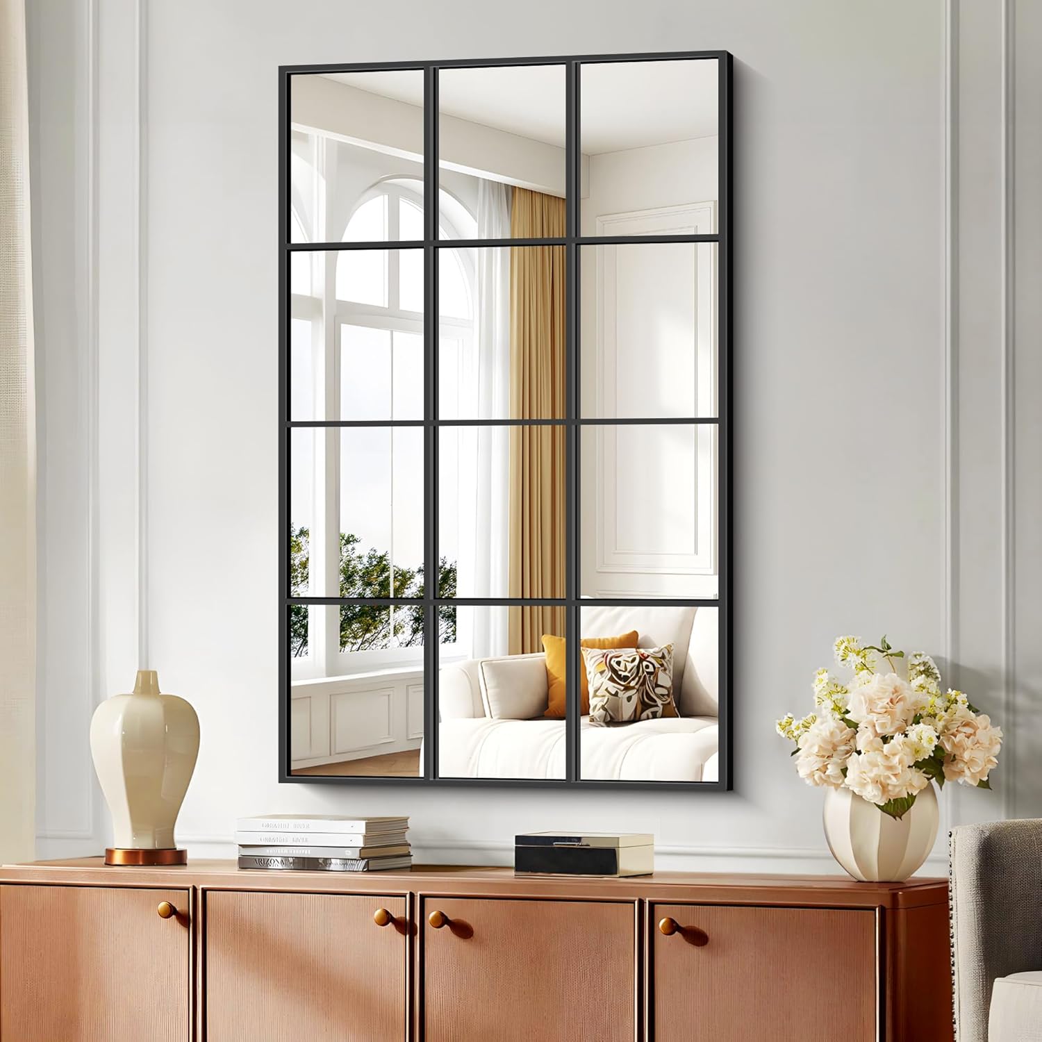 30x48 inch Window Mirror, Black Decor Wall Mirrors Window Pane Mirror ...