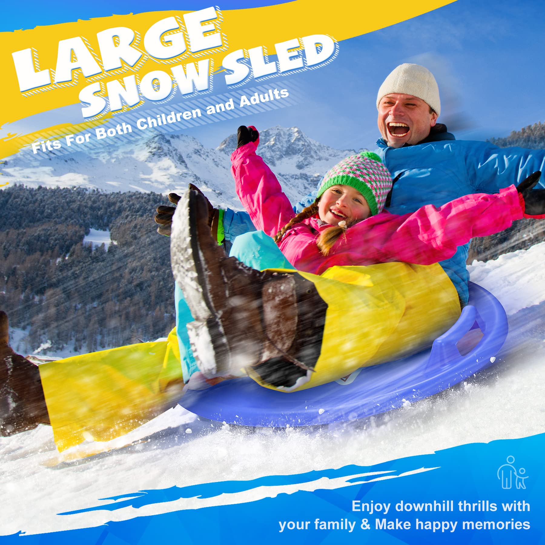 27â€? 2 Pack Snow Sled for Kids Heavy-Duty Downhill Plastic Sled Cold ...