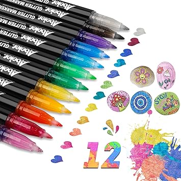 Amazon.com: ABEIER Glitter Markers Pens, 12 Colors Sparkle Acrylic ...