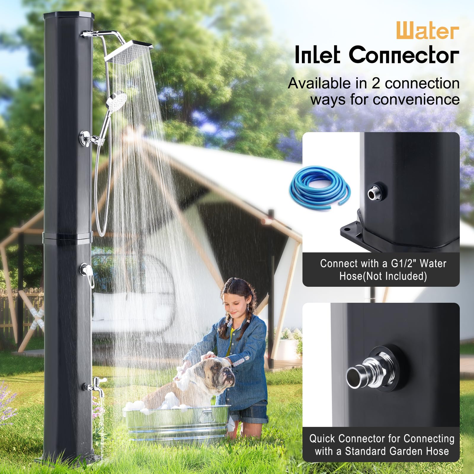 16 Gallon Solar Outdoor Shower Solar Heated Shower with Shower Head ...