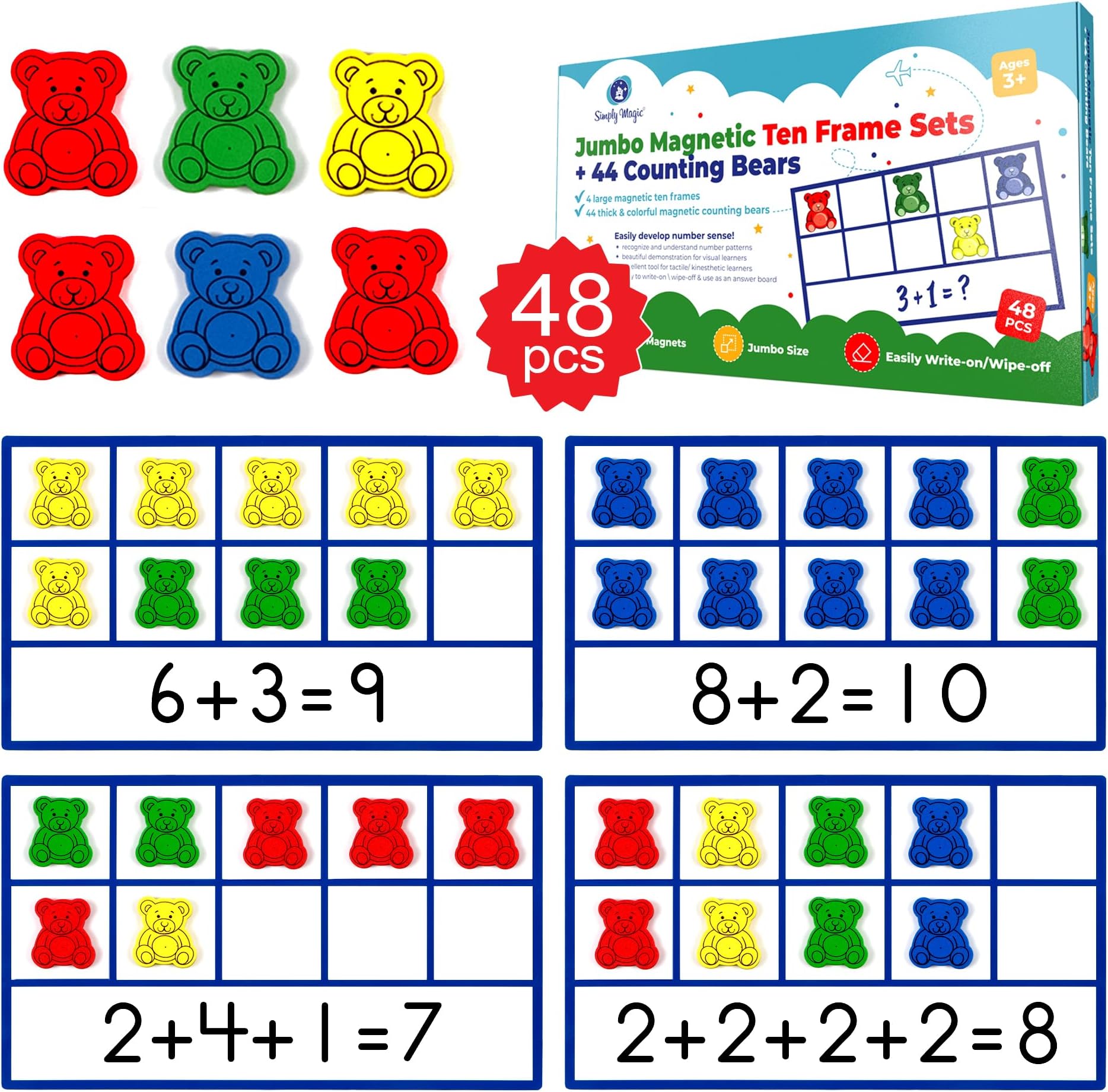 Amazon.com: 48 PCS Jumbo Magnetic Ten Frames with Counting Bears Class ...