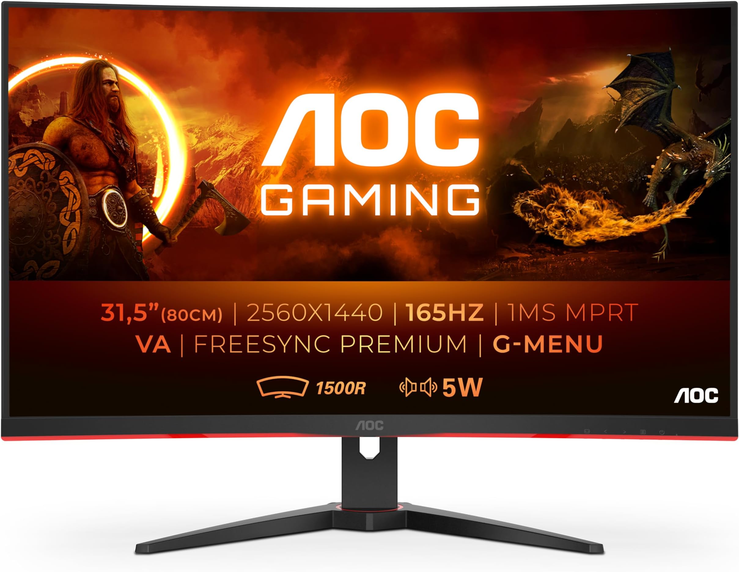 AOC Gaming CQ32G2SE - 32 Inch QHD Curved Monitor, 165Hz, 1 ms MPRT, VA ...