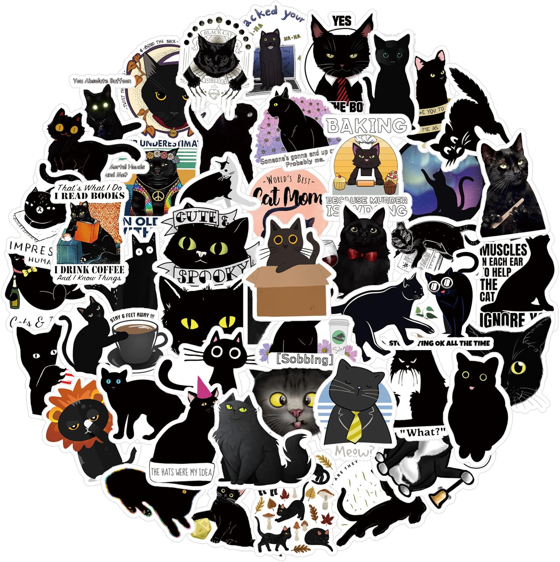 Amazon.com: DSjuedui Black Cat Sticker Rolls - 1000Pcs Funny Cartoon ...