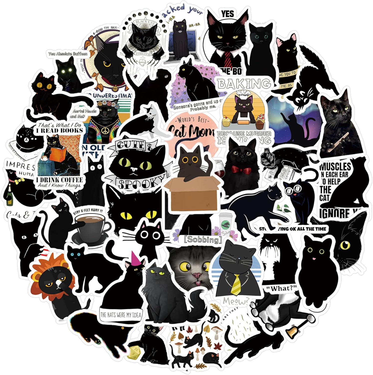 Amazon.com: 63Pcs Black Cat Stickers Pack，Cute Cool Vinyl Waterproof ...