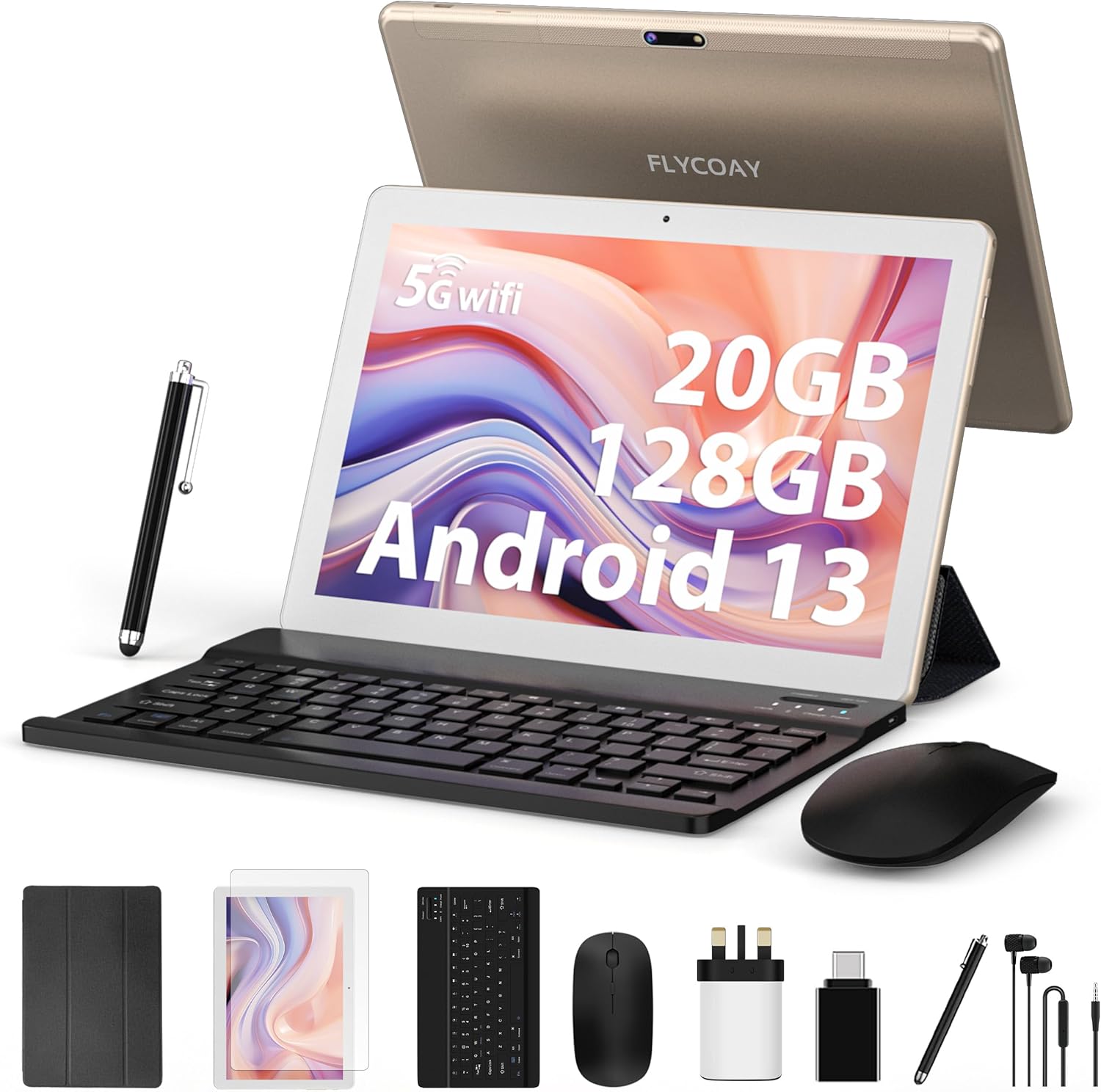 FLYCOAY Tablet 10 Inch 2024 Newest Android 13,Octa-Core 2.0GHz,5G WIFI ...