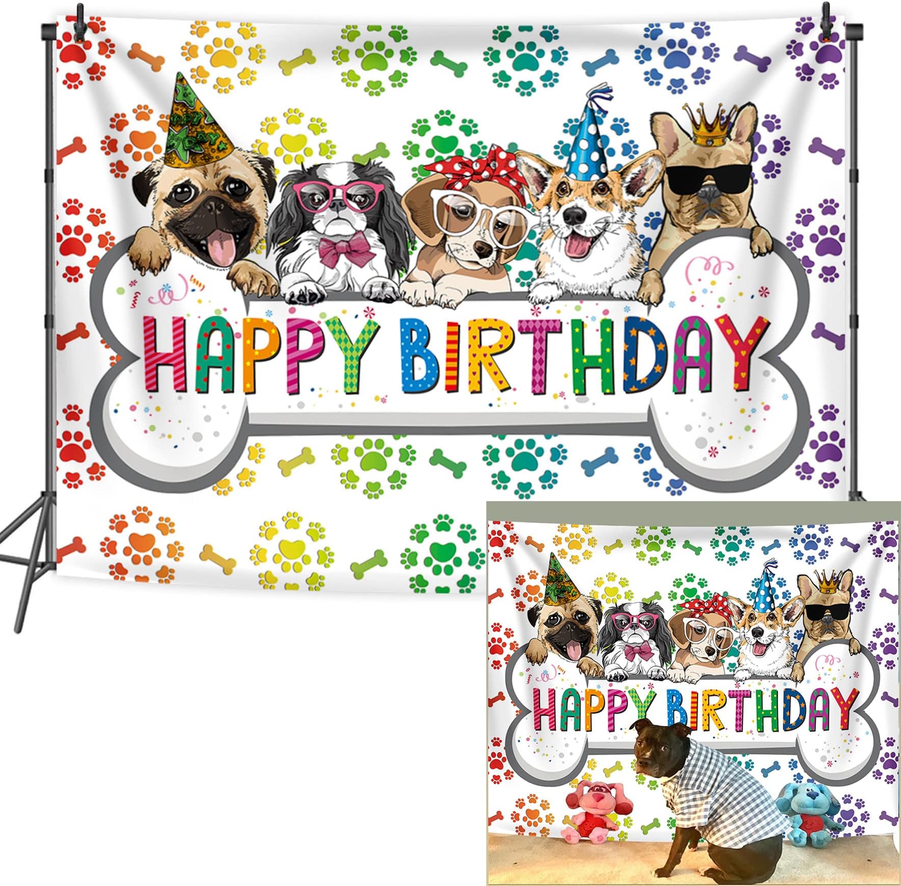Amazon.com : BAIFNEZ 7x5FT Puppy Dog Birthday Backdrop Pet Dogs Paw ...