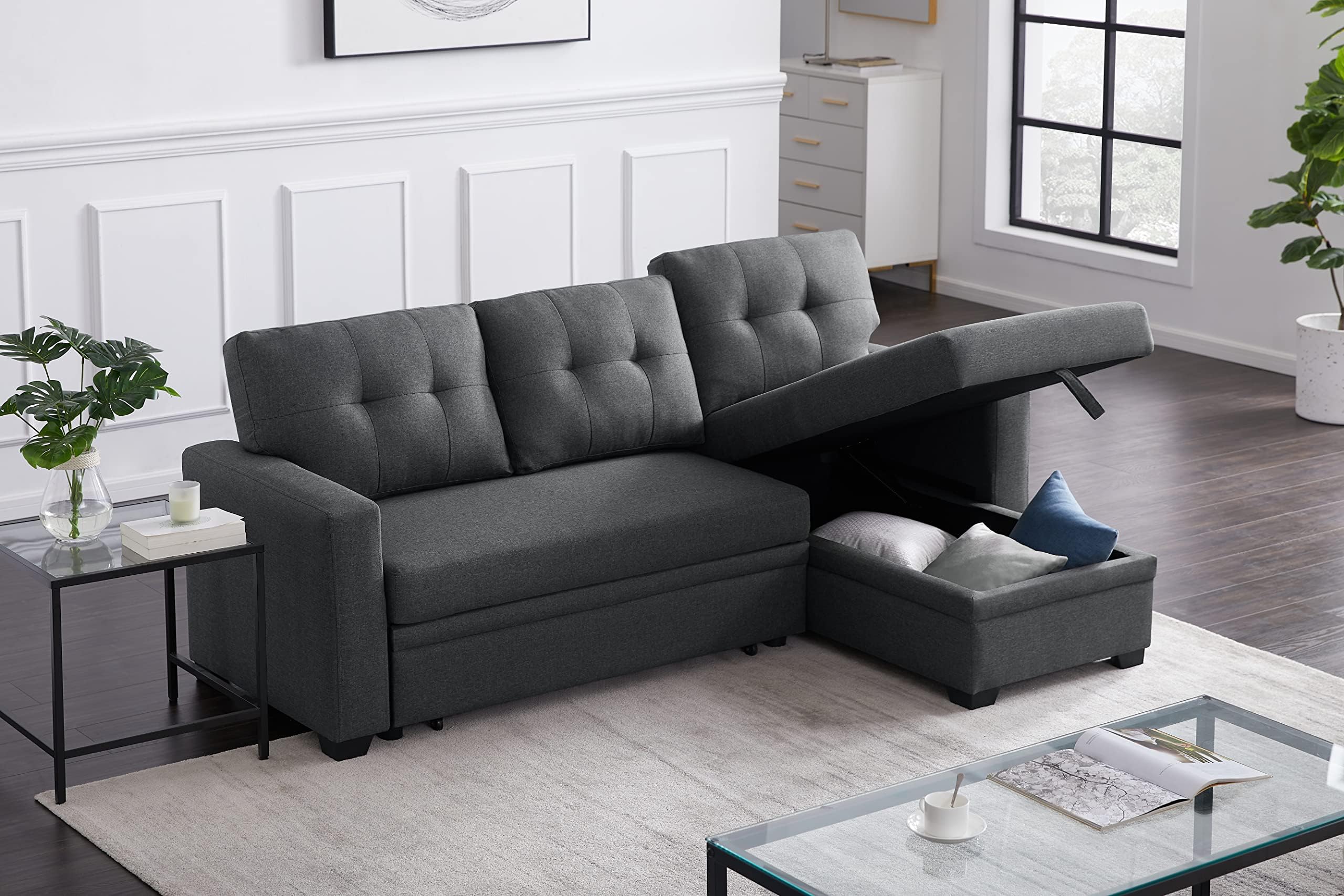 Amazon.com: MACHOME 82 inch L-Shape Sofa Sectional Convertible Sleeper ...