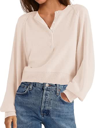 ReachMe Womens Lightweight Cropped Sweaters Button Up Oversized ...