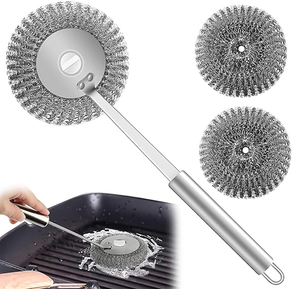Amazon.com: Steel Wool Scrubber with Long Handle, Heavy Duty Stainless ...