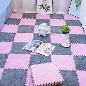 Amazon.com: HoKiis 80 Pieces Fluffy Puzzle Play Mat for Playroom,Plush ...