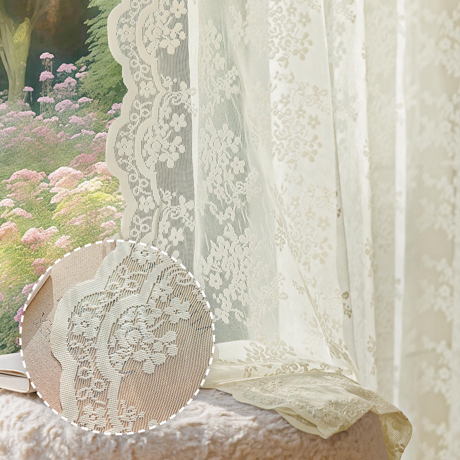 Amazon.com: Anmao Vintage Lace Curtains 63 Inches Long 2 Panels ...