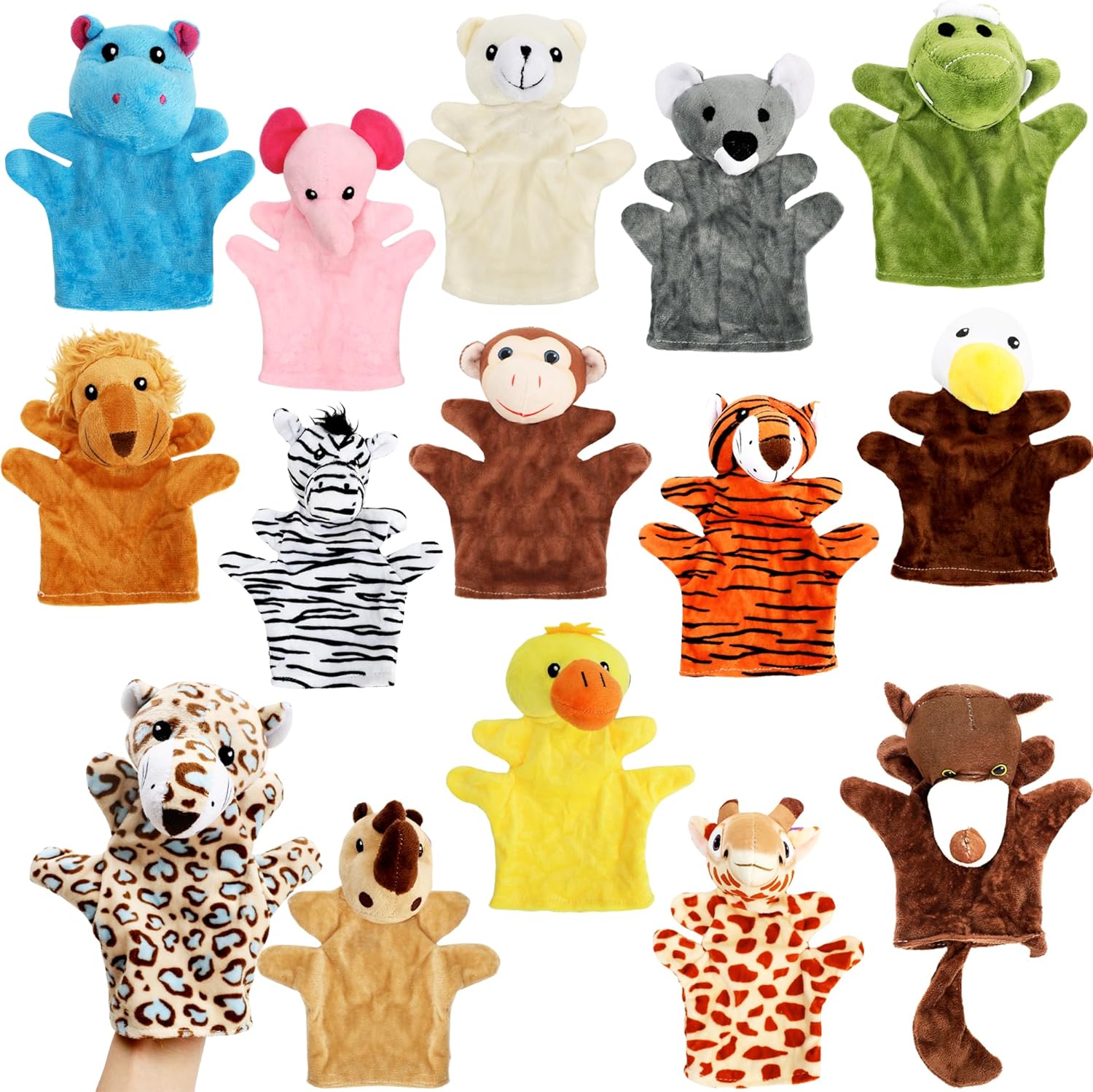 Amazon.com: 15 Pack Safari Animal Hand Puppet Zoo Plush Animal Hand ...
