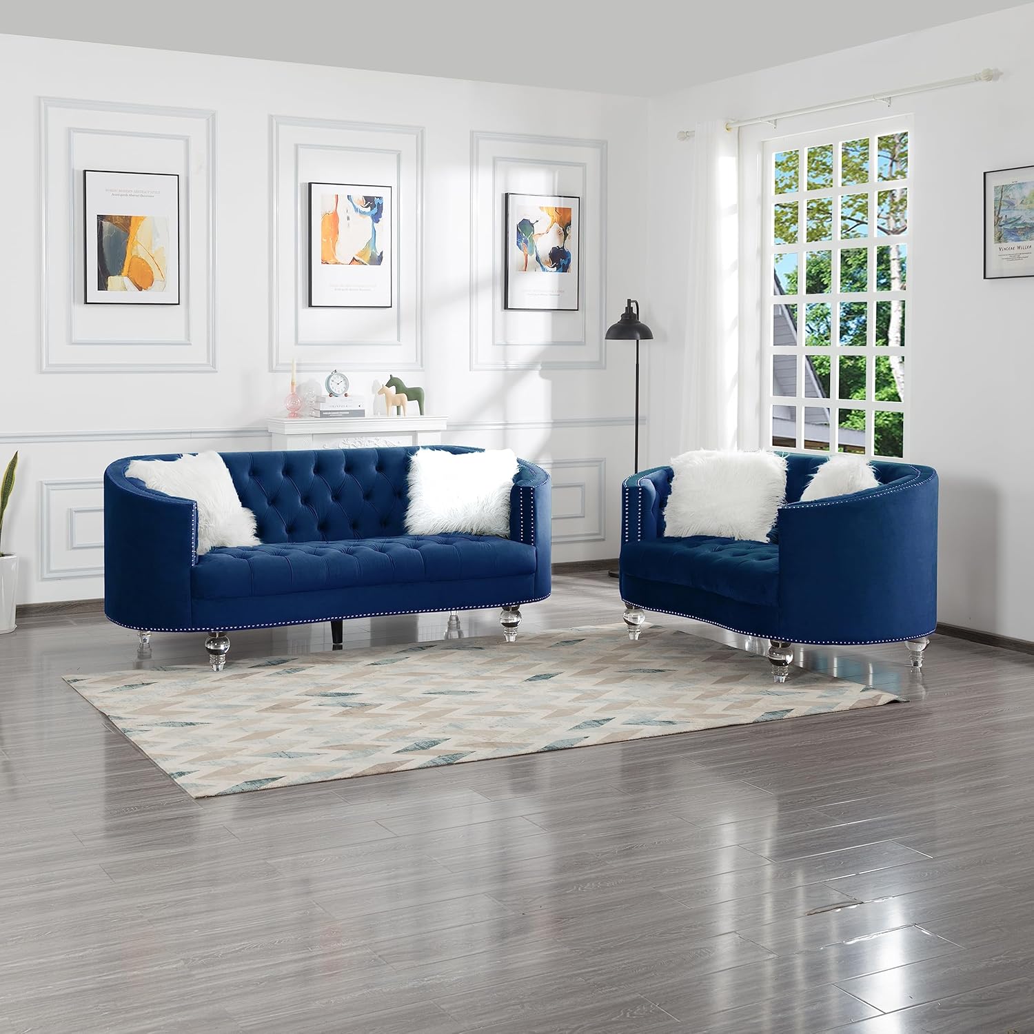 Amazon.com: Goohome Chesterfield 2 Piece Sofa Set, Velvet Upholstered ...