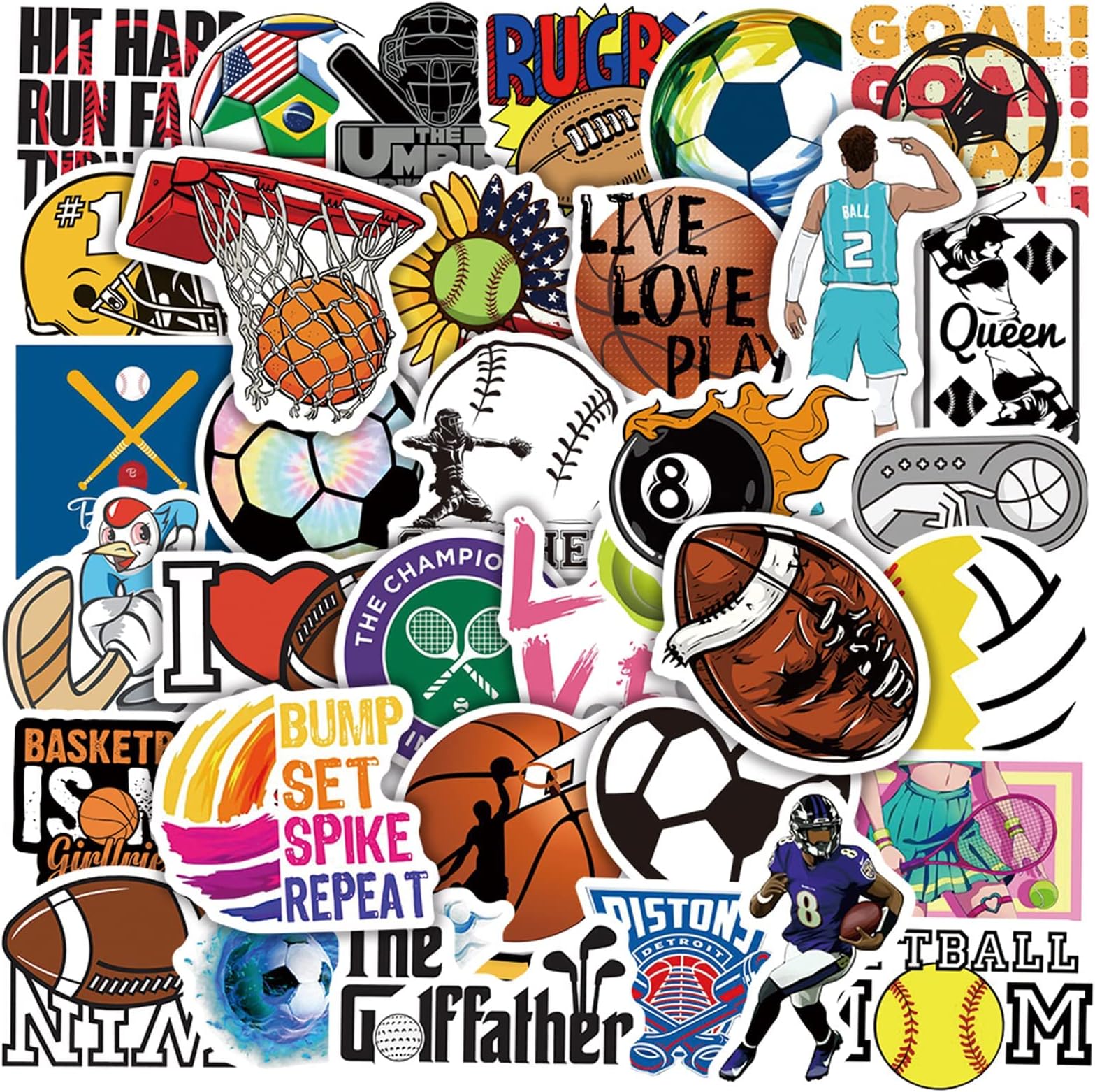 Amazon.com: Sports Stickers for Water Bottles, 50PCS Vinyl Waterproof ...