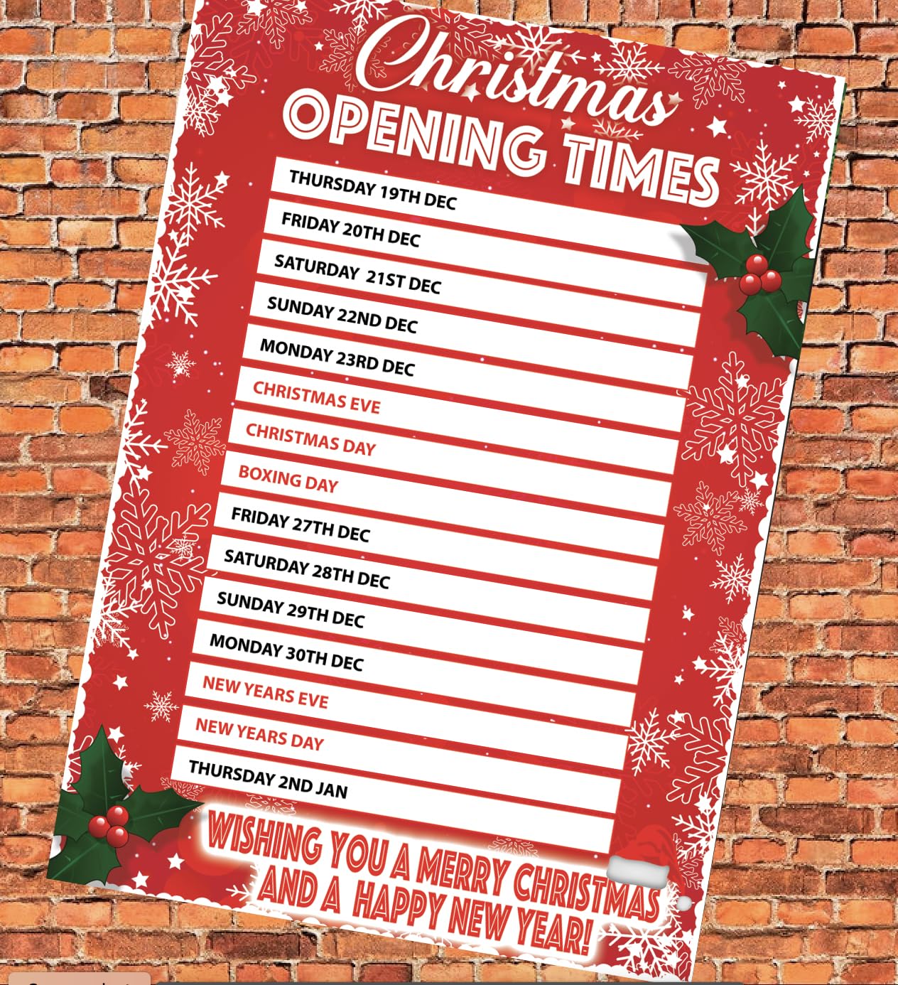 Xmas Christmas Shop Store Venue Opening Times Notice Sign Poster A1 ...