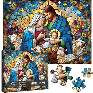 Amazon.com: PICKFORU Jesus Stained Glass Puzzles for Adults 1000 Pieces and up, Colorful ...
