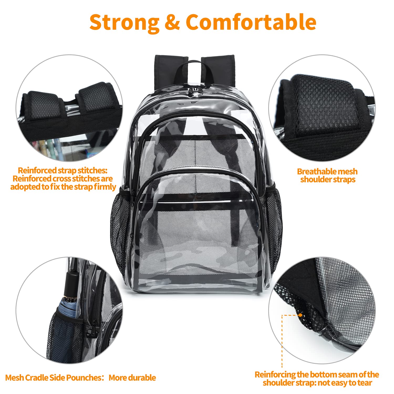 Snapklik.com : Clear Backpack, Clear Bag Stadium Approved Large Clear ...