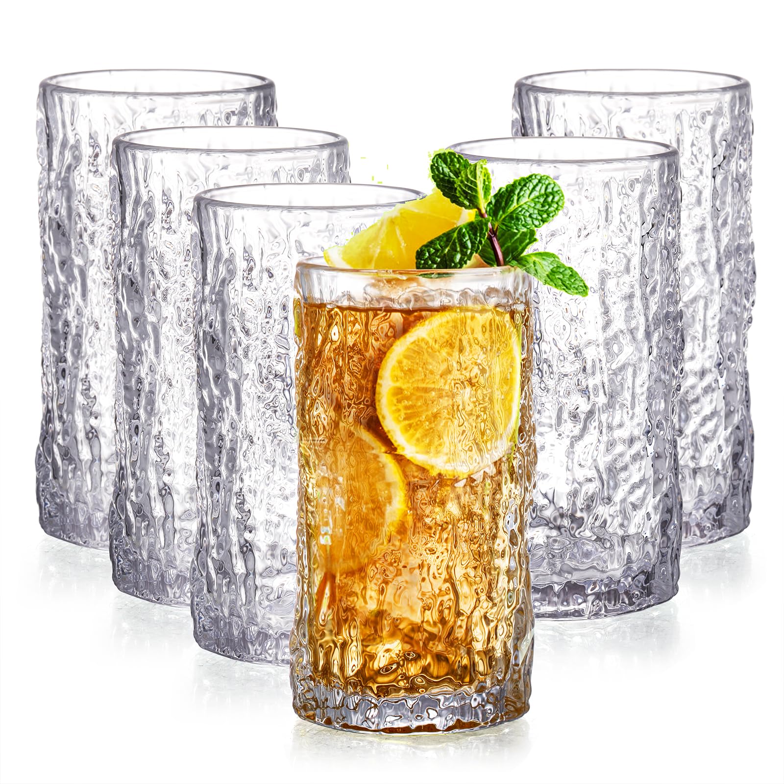 Amazon.com | Cididu Set of 6 Textured Drinking Glasses, 12 oz Embossed ...
