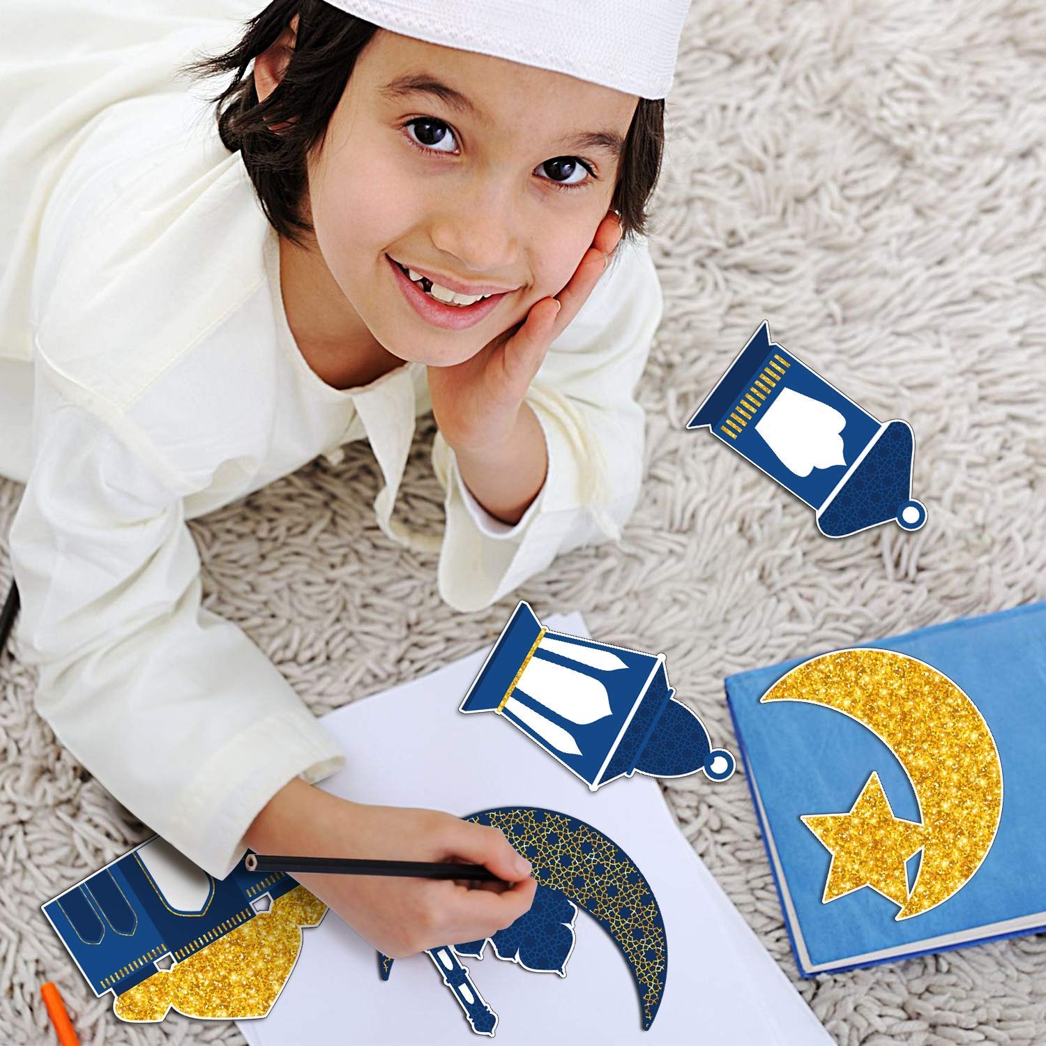 40 Pieces Eid Mubarak Party Decoration Eid Mubarak Cutouts Blue Gold ...