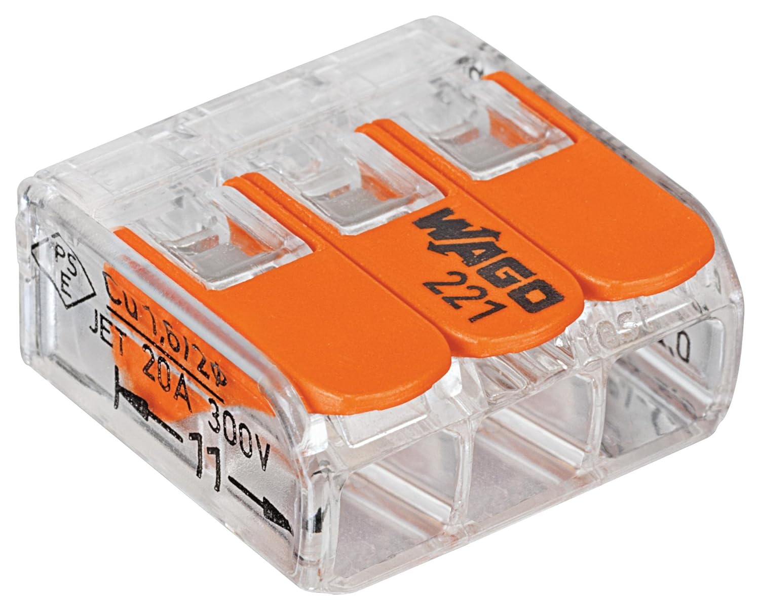 WAGO 221-413/VE00-2500 221 Series 3 Conductor AWG 24 – 12 Transparent ...