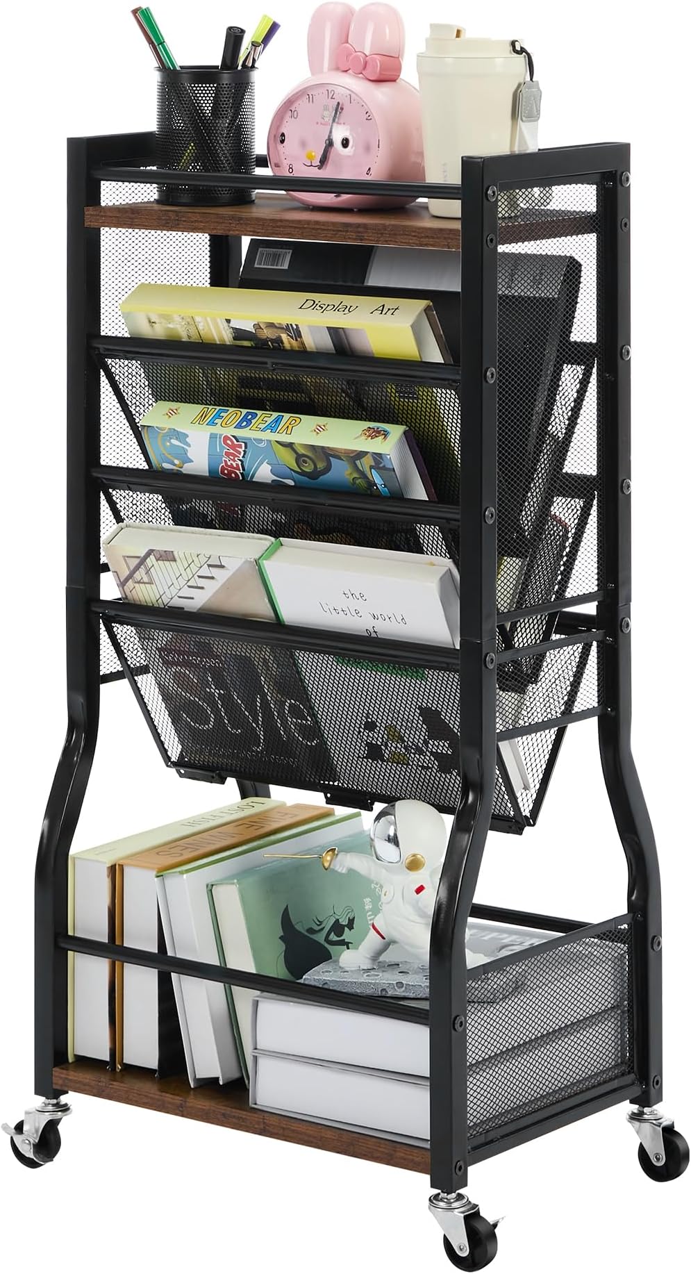 Amazon.com: 6 Tier Rolling Cart,Open Bookcase and Bookshelf,Mobile ...