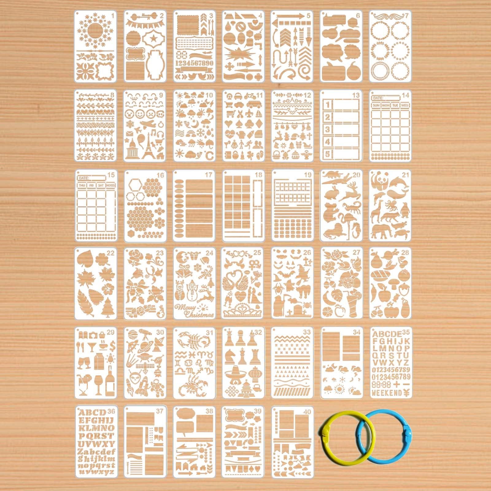 CUWELT 40pcs Journal Stencils Kit, Journal Stencil Drawing Painting ...