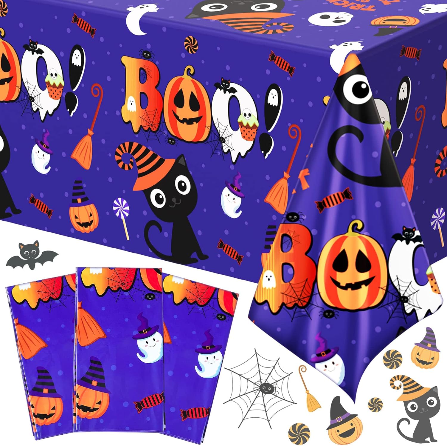 Amazon.com: Tegeme 3 Pack Halloween Tablecloth for Kids Party 108 x 54 ...
