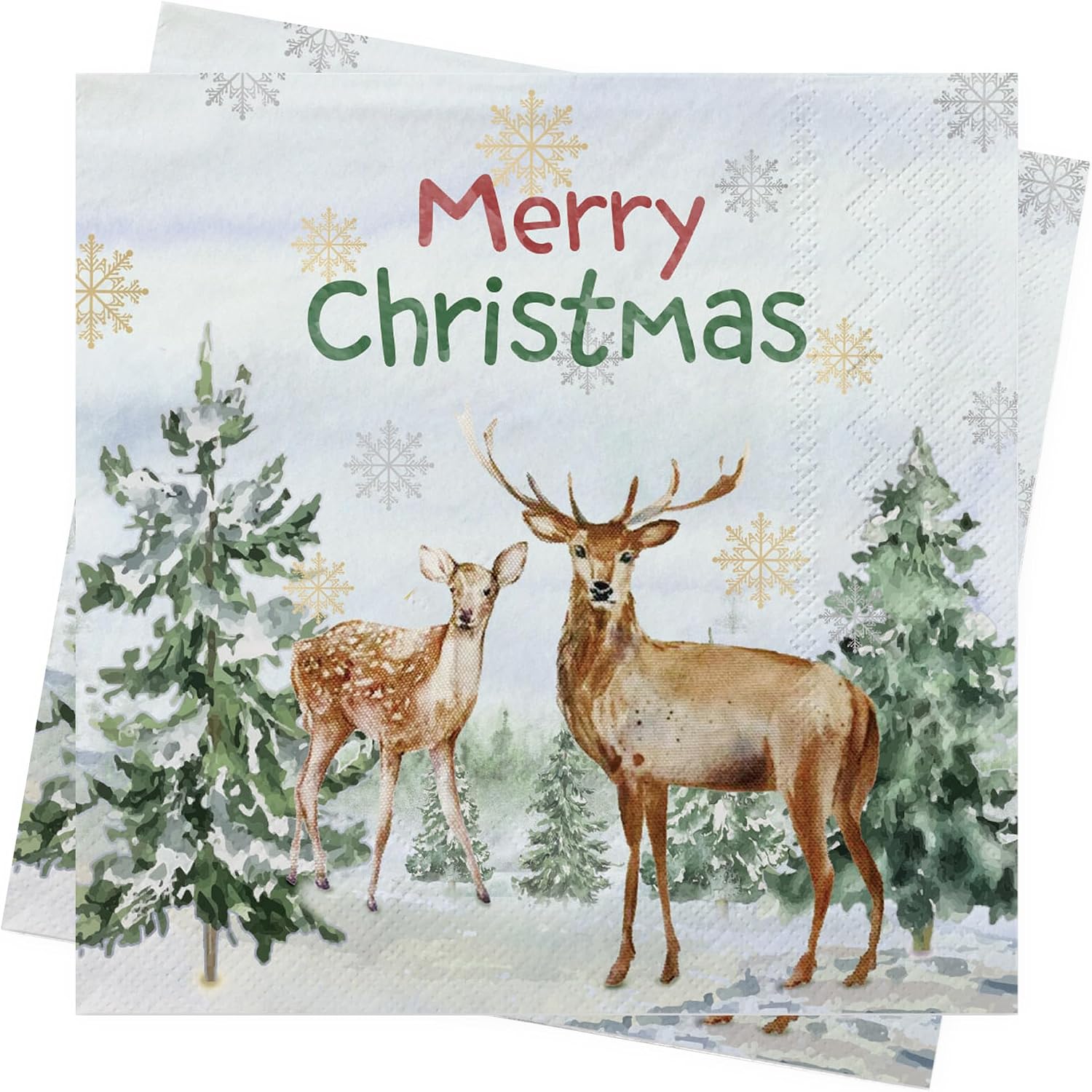 100Pcs Christmas Napkins Decorations Elk Paper Napkins Xmas Serviettes ...