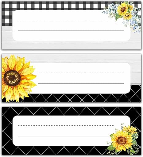 Amazon.com: Sunflowers Self Adhesive Flat Name Tag Stickers, Cute Grid ...
