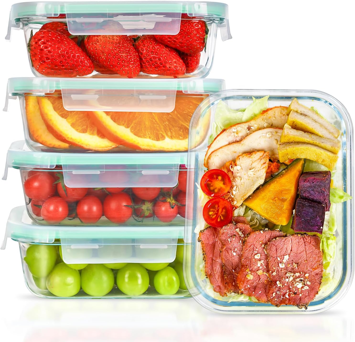 Feshory 5 Pack 640ml Airtight Glass Food Storage Containers with Lids ...
