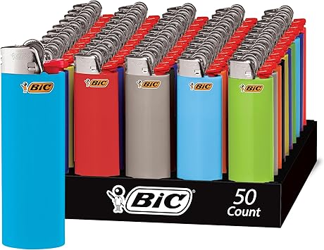 BIC Pocket Lighters, Classic Collection, Assorted Unique Lighter Colours, 50 Count Tray of ...